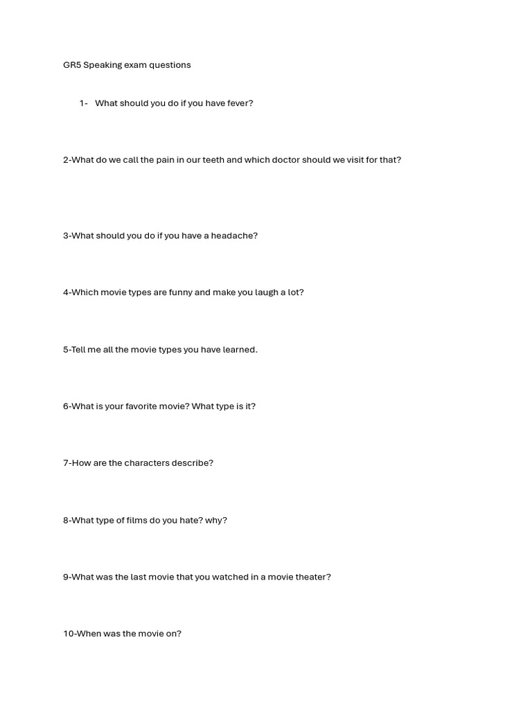 GR5 Speaking Exam Questions | PDF