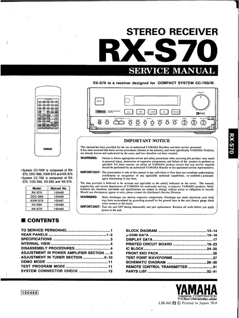 Yamaha+Rx s70 | PDF