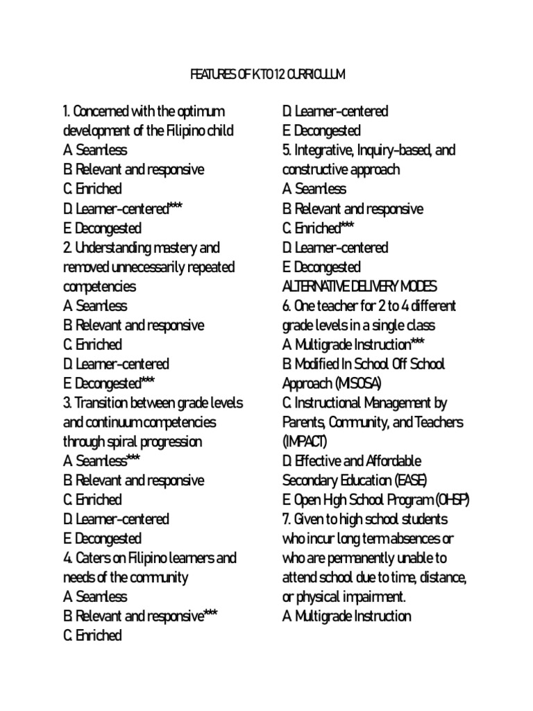 FEATURES OF K TO 12 CURRICULUM-Materials | PDF
