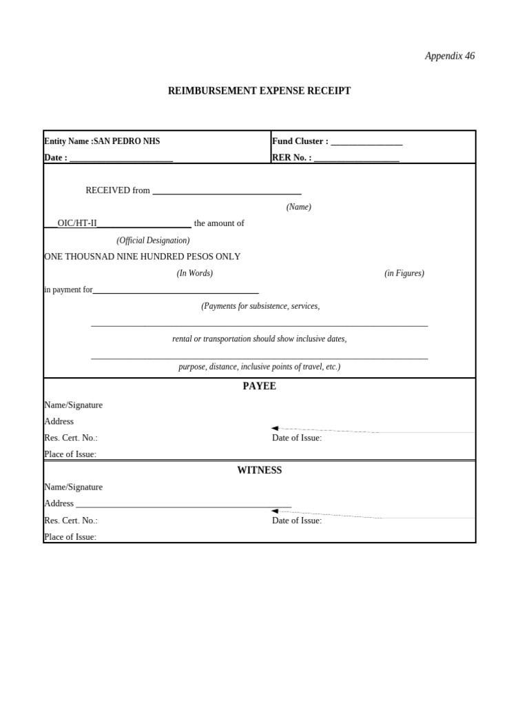 Reimbursement Expense Receipt | PDF