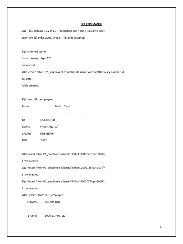 SQL Commands 1 | PDF