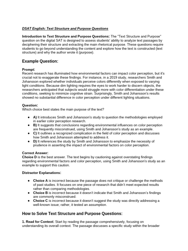 DSAT English - Text Structure and Purpose Questions | PDF