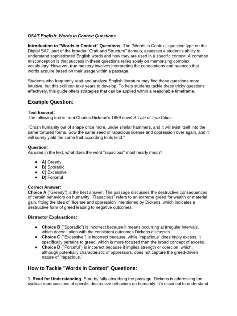DSAT English - Words in Context Questions | PDF