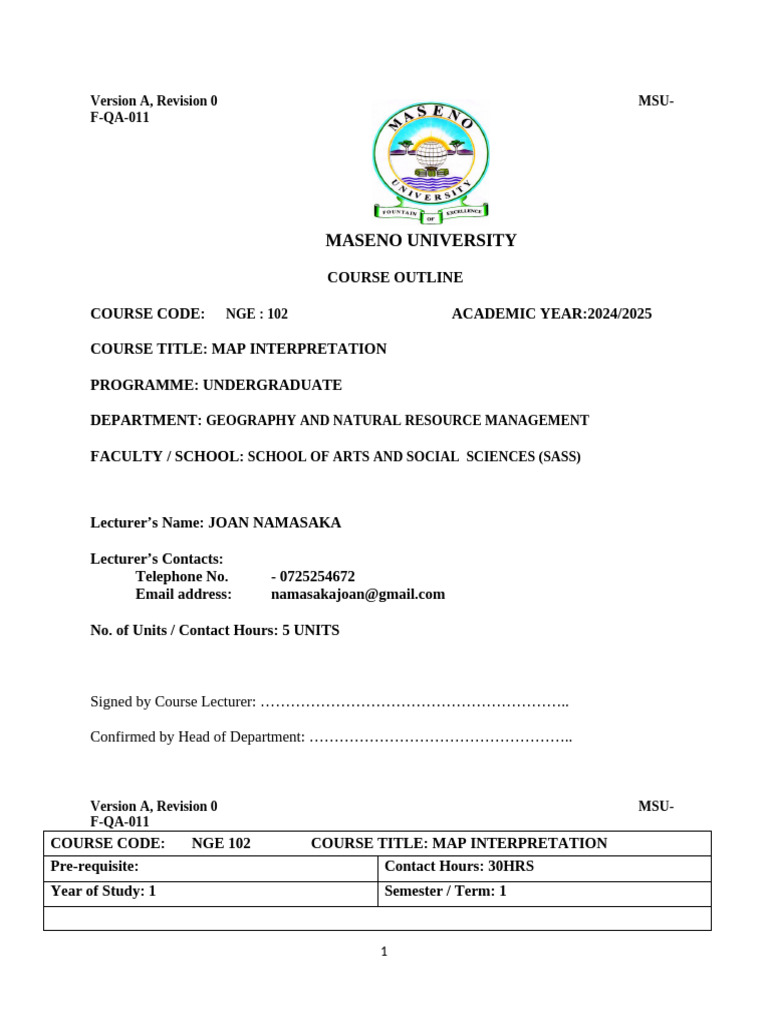 Nge 10-2 Map Interpretation Course Outline New Template | PDF