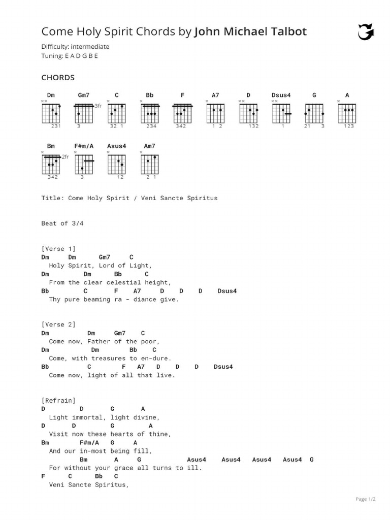 come holy spirit chords | PDF
