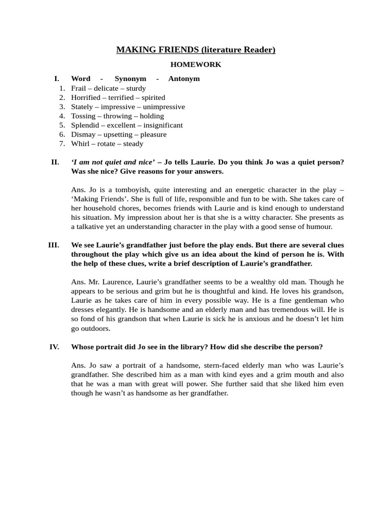 Making Friends Homework | PDF