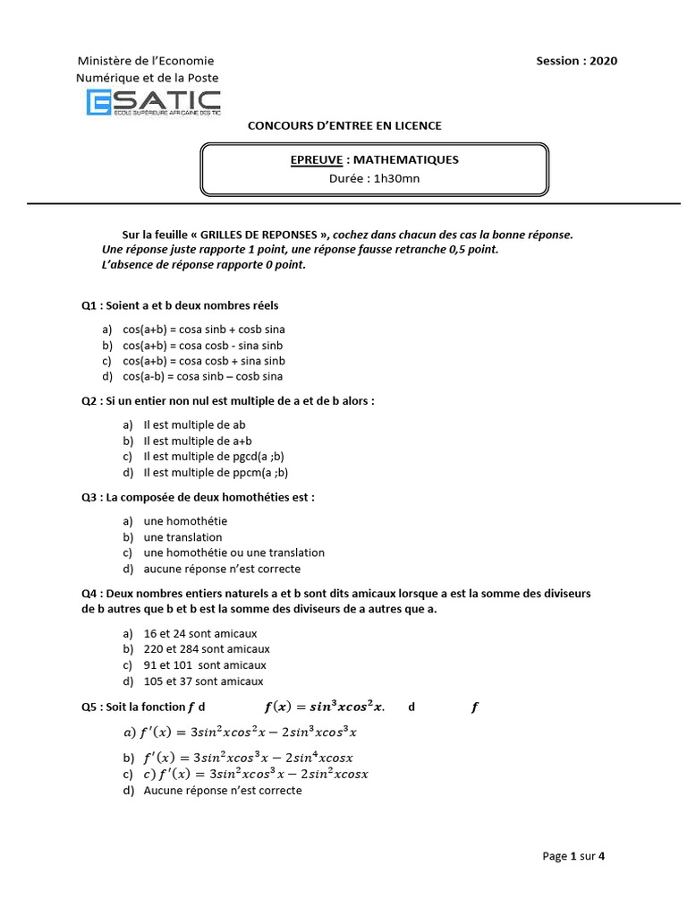 LMath - Sujet1 | PDF