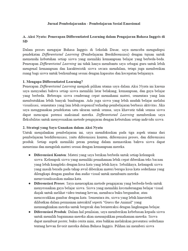 Jurnal Pembelajaranku - Prinsip Pengajaran Dan Asesmen - Ani Lestari | PDF