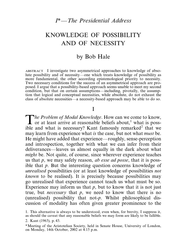 Hale - Knowledge of Possibility and of Necessity | PDF