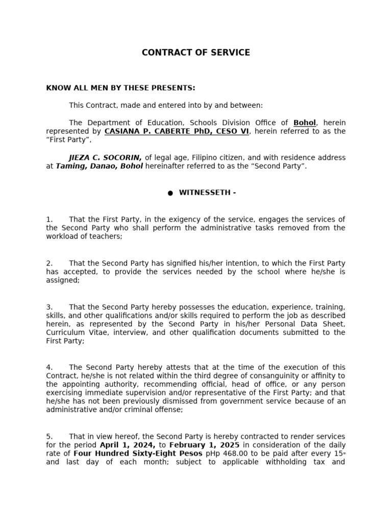 3 Sample Contract Admin Support Staff in Schools Under COS | PDF