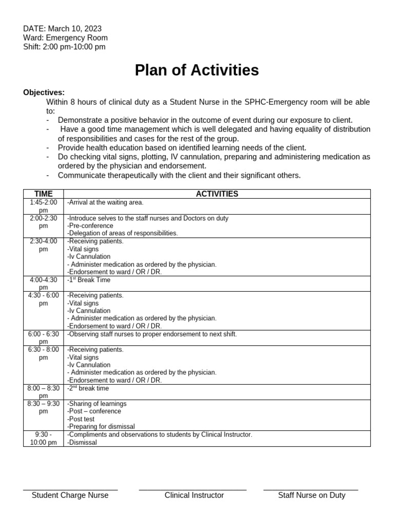 Plan of Activities | PDF
