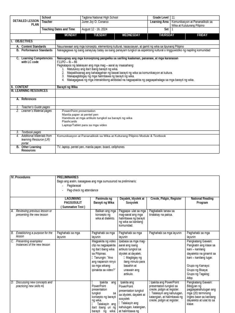 DLL KPWKP Q1 WK3 | PDF | Behavior Modification | Teaching