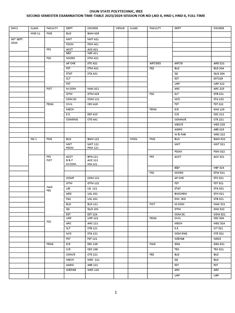 Second Semester Exam Time-Table | PDF