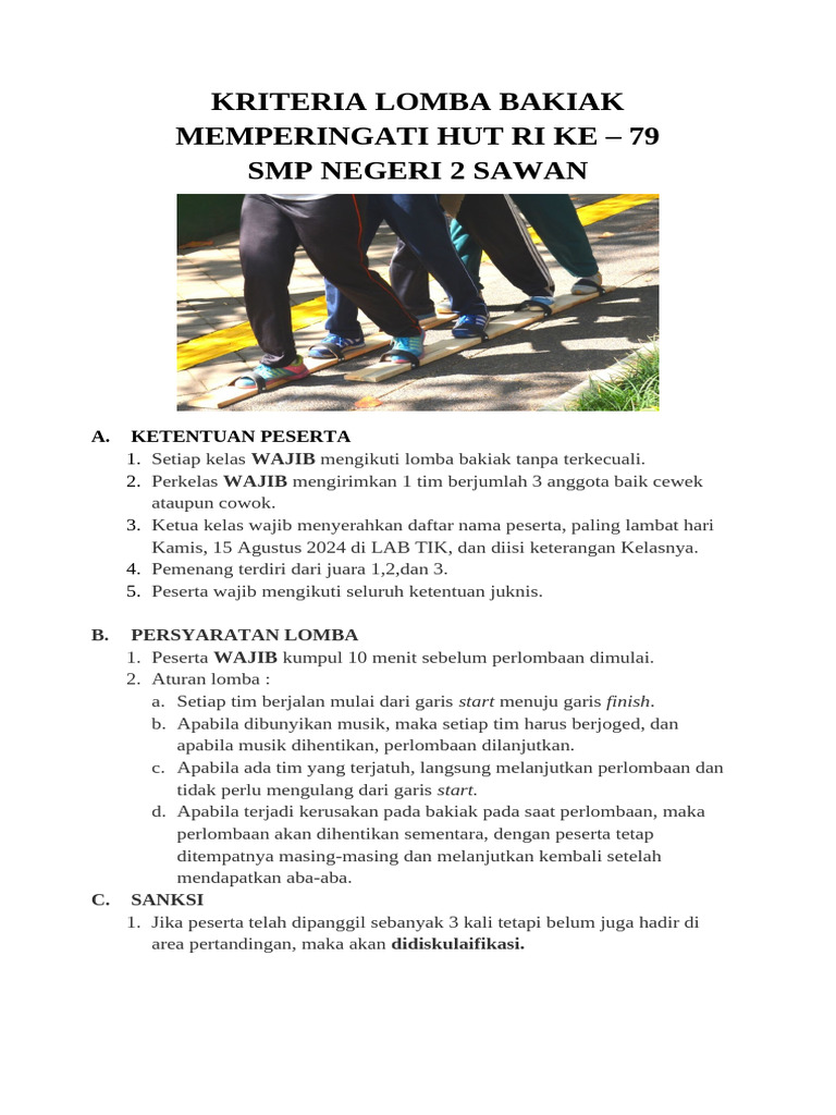 Kriteria Lomba Bakiak | PDF