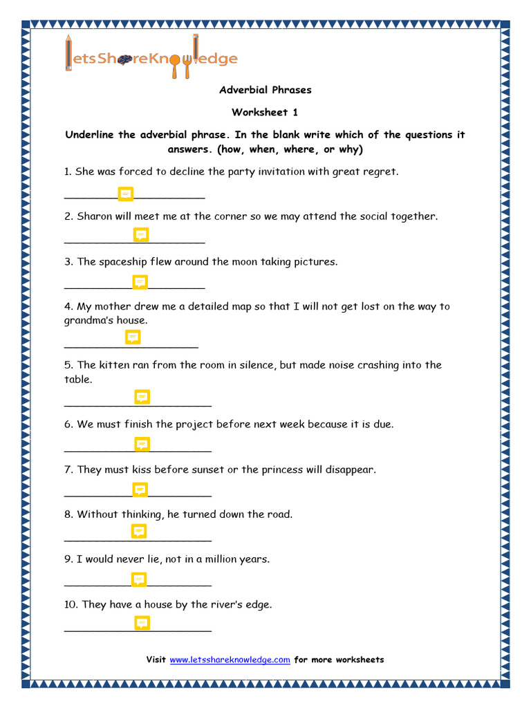 Grade 4 Adverbial Phrases Worksheet | PDF