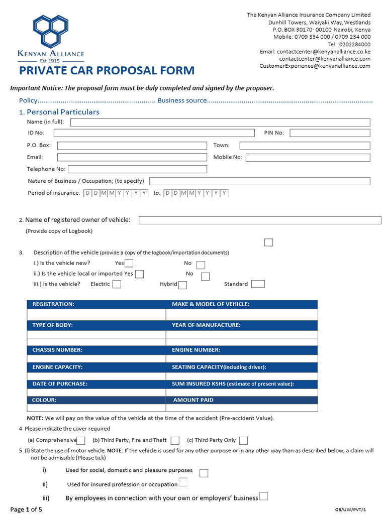 Private Car Proposal Form - July 2022 | PDF | Indemnity | Liability ...