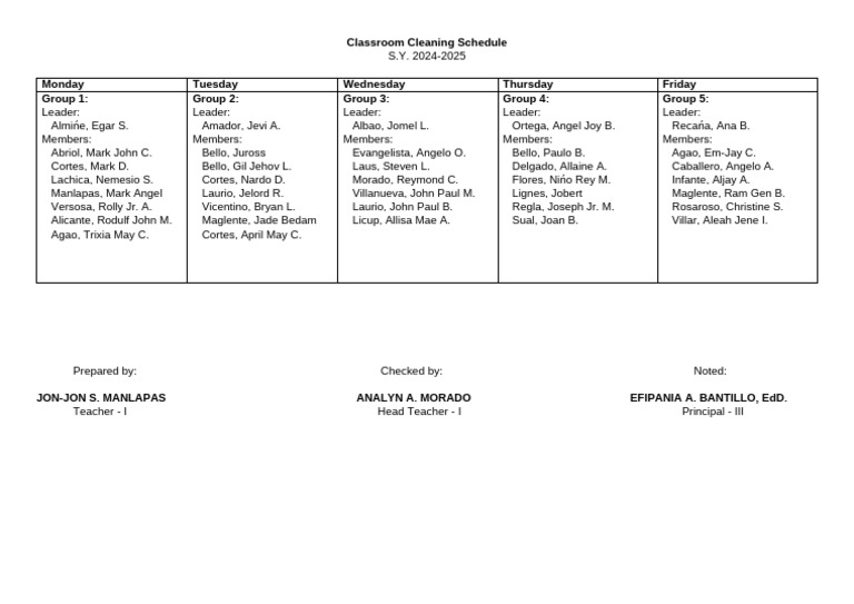 Monitorial Schedule | PDF