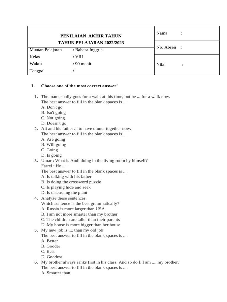 MIDDLE TEST SMP 1 | PDF