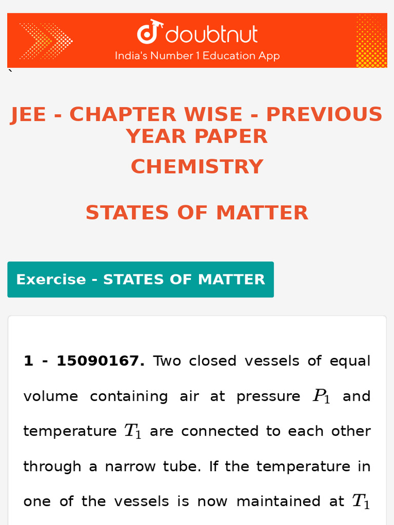 Jee Chapter Wise Previous Year Paper Class 12 Chemistry States of ...
