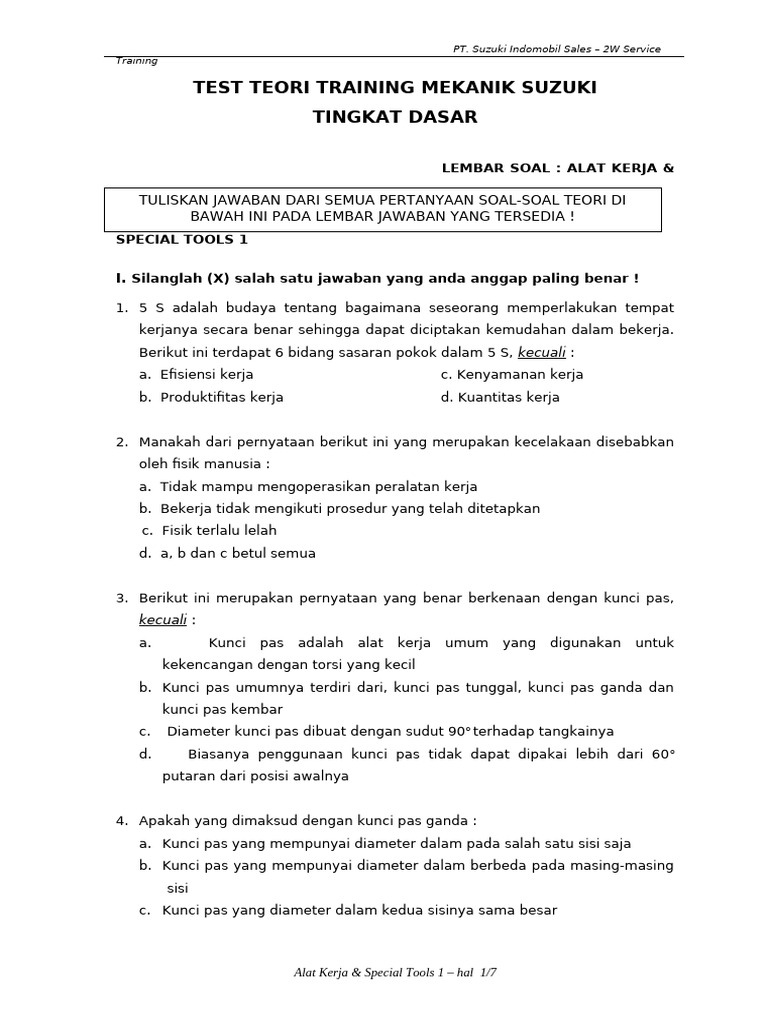 Soal ALAT KERJA & SST 1 Rev | PDF