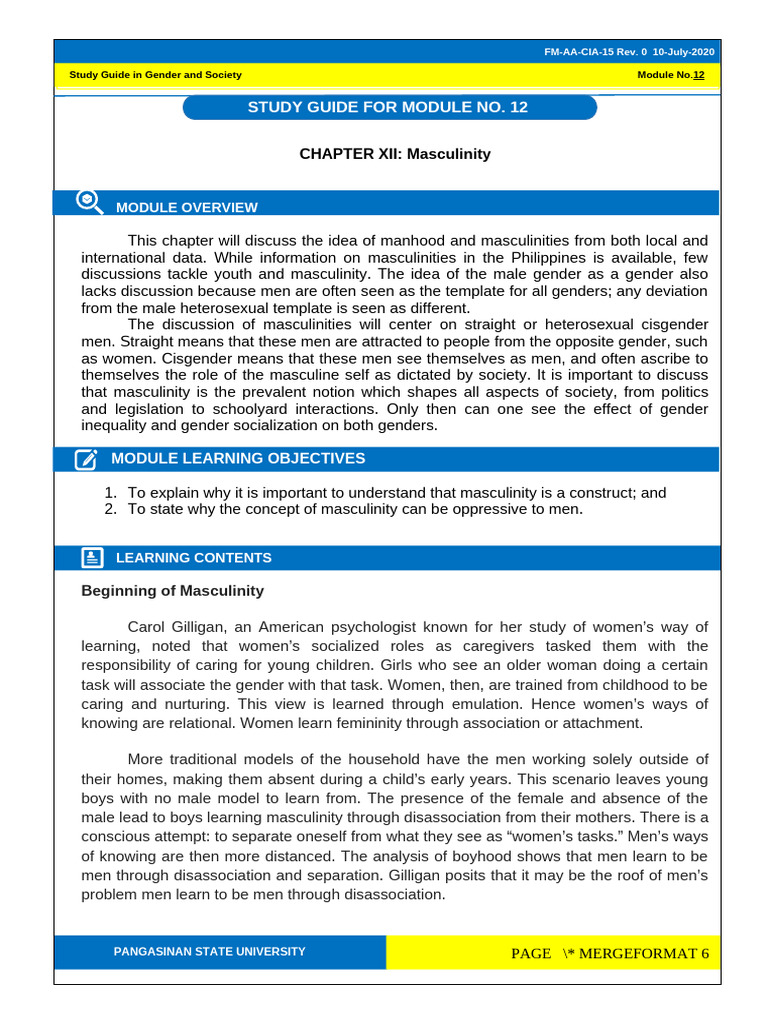 GEE2 Module 12 - Masculinity | PDF