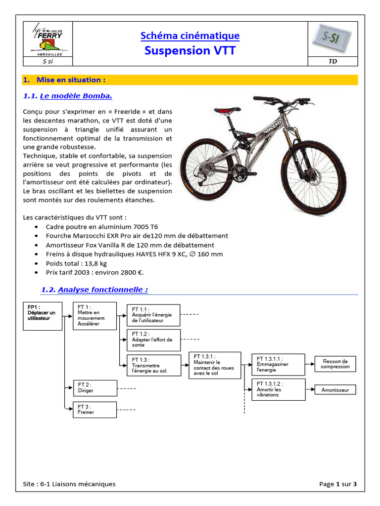 TD Schema Cinematique VTT | PDF