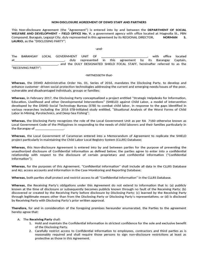 Non Disclosure Agreement Barangay | PDF