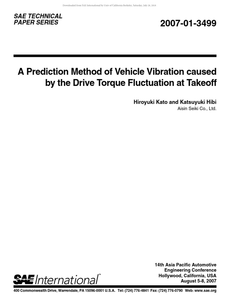 A Prediction Method of Vehicle Vibration Caused by The Drive Torque Fluctuation at Takeoff | PDF ...