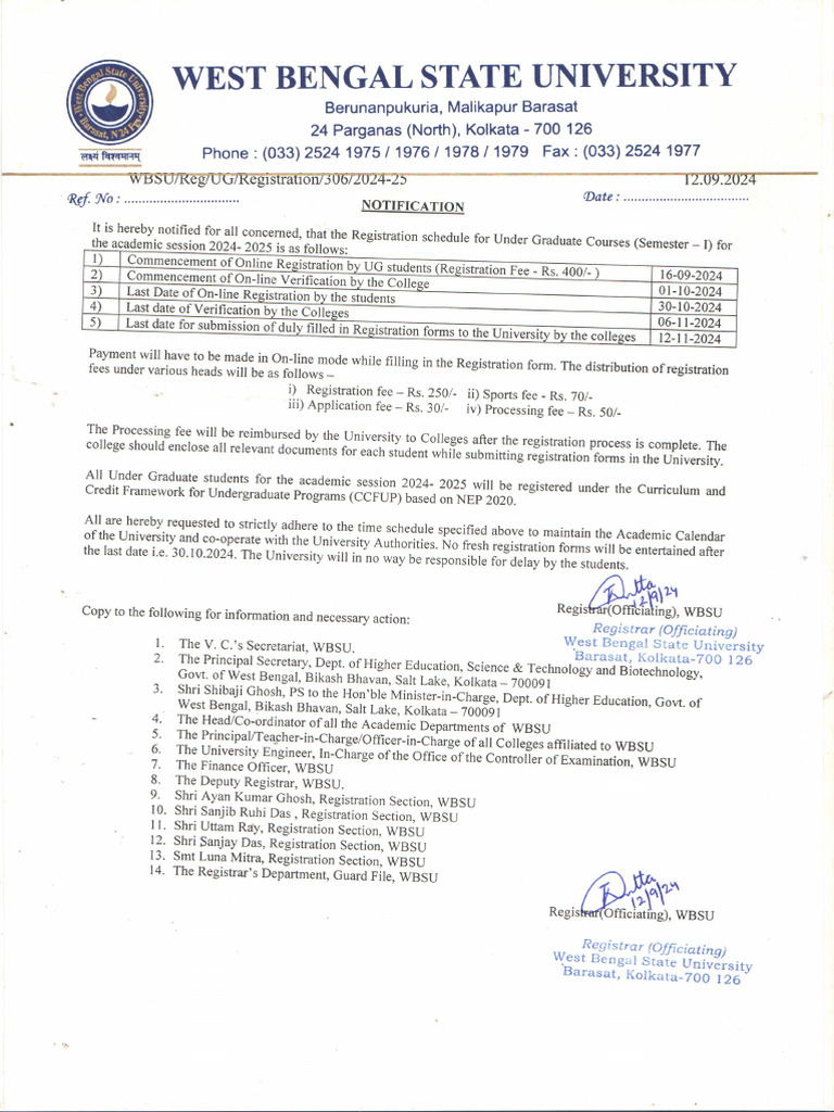 Notification For UG Registration - 2024-25 | PDF