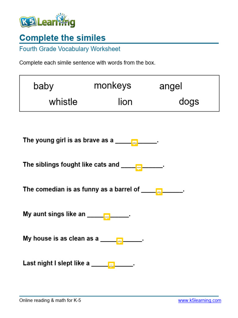 Grade 4 Similes 1 | PDF