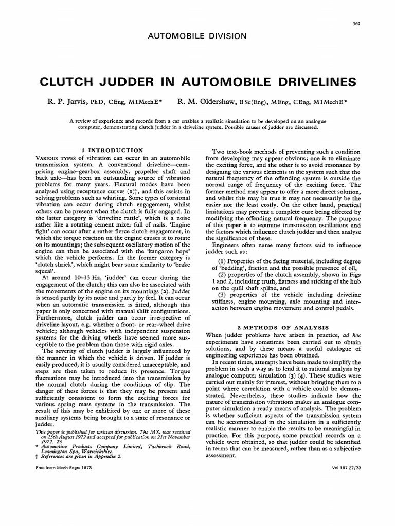 Clutch Judder in Automobile Drivelines | PDF | Clutch | Damping