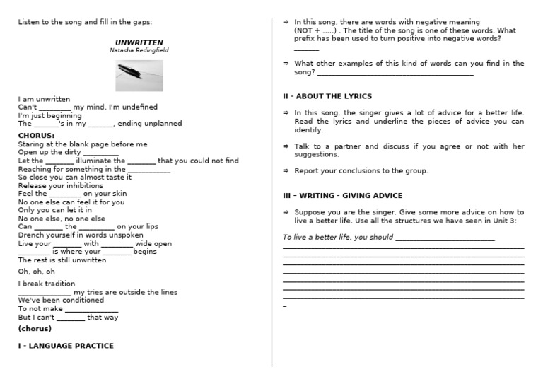 Unwritten Song Activity - 11053 | PDF | Language Arts & Discipline