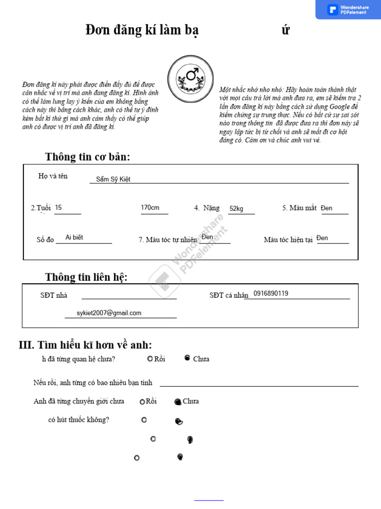 Official Boyfriend Application Bản tiếng việt Copy 1 | PDF