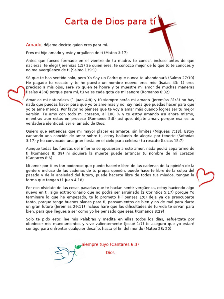 Carta de Dios para ti: Amor y esperanza | PDF | Amor | Artes del ...