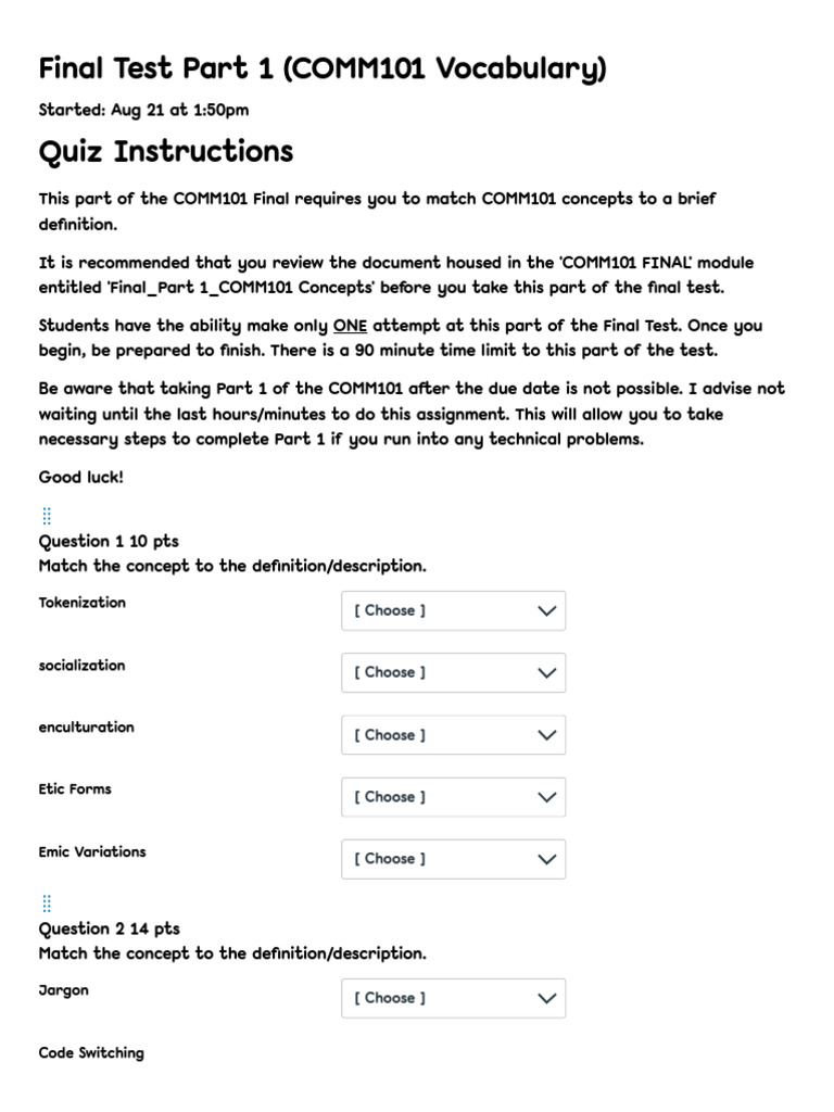 Quiz - Final Test Part 1 (COMM101 Vocabulary) | PDF