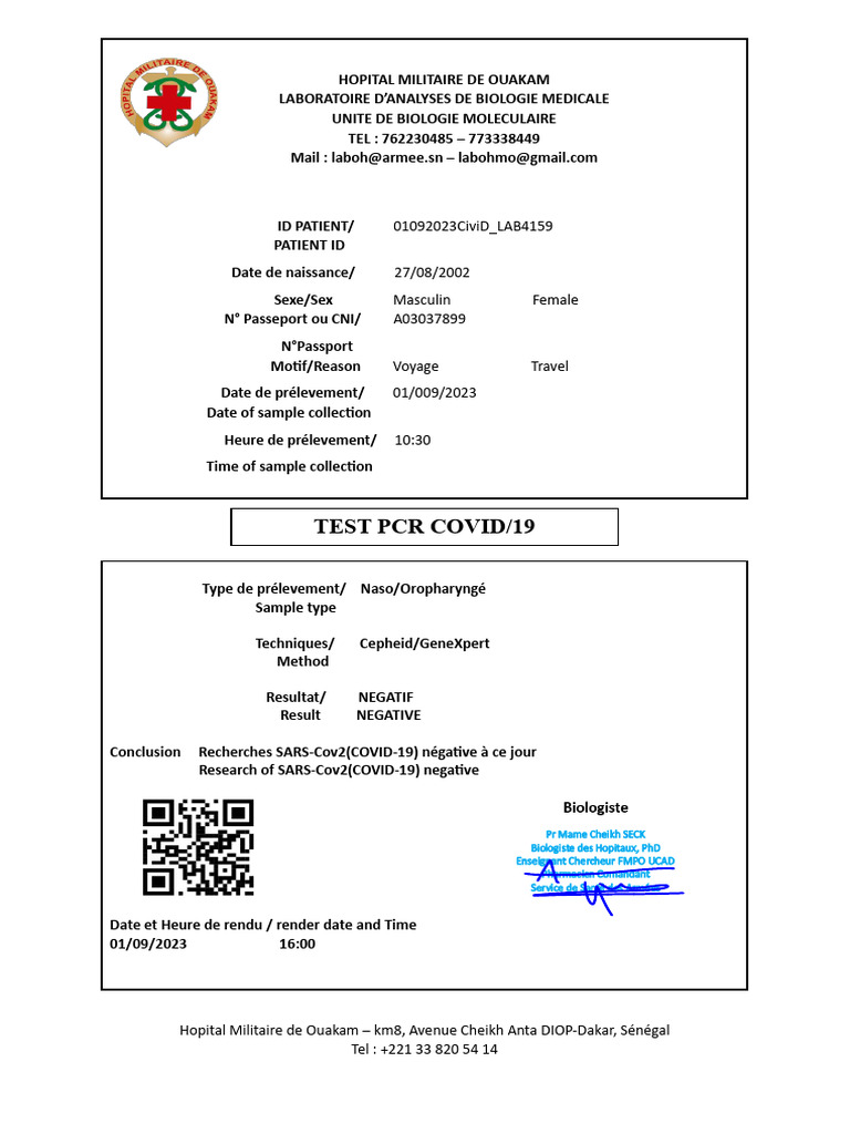 PCR Test Result: Negative for COVID-19 | PDF