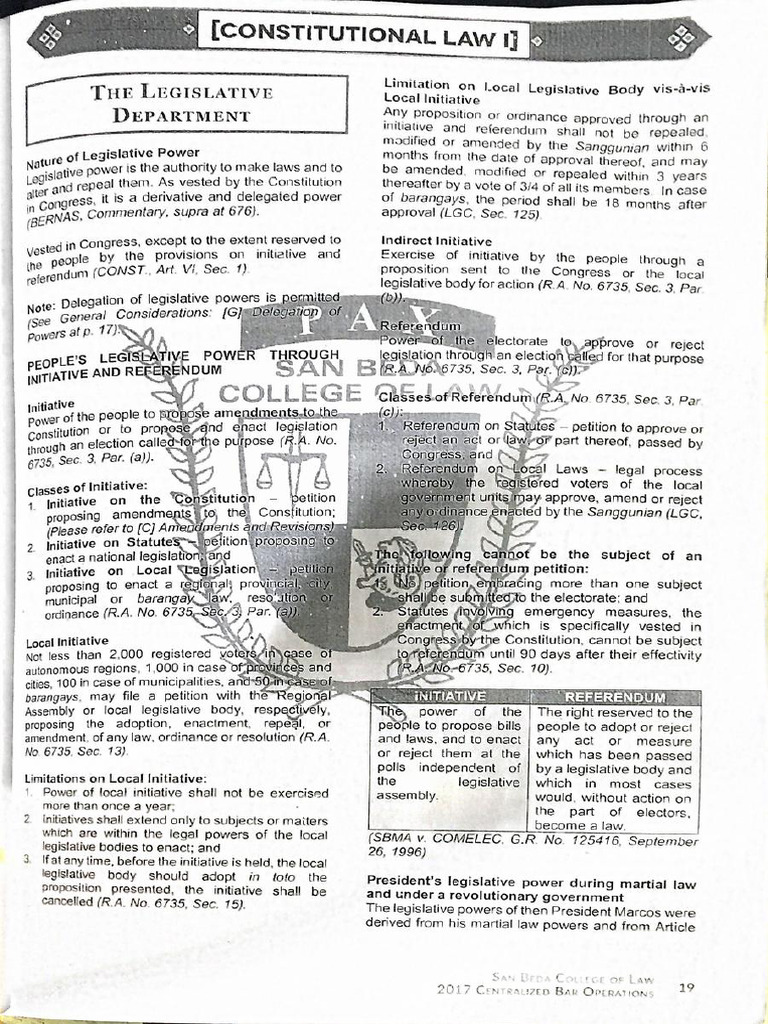Constitutional Law San Beda PR | PDF