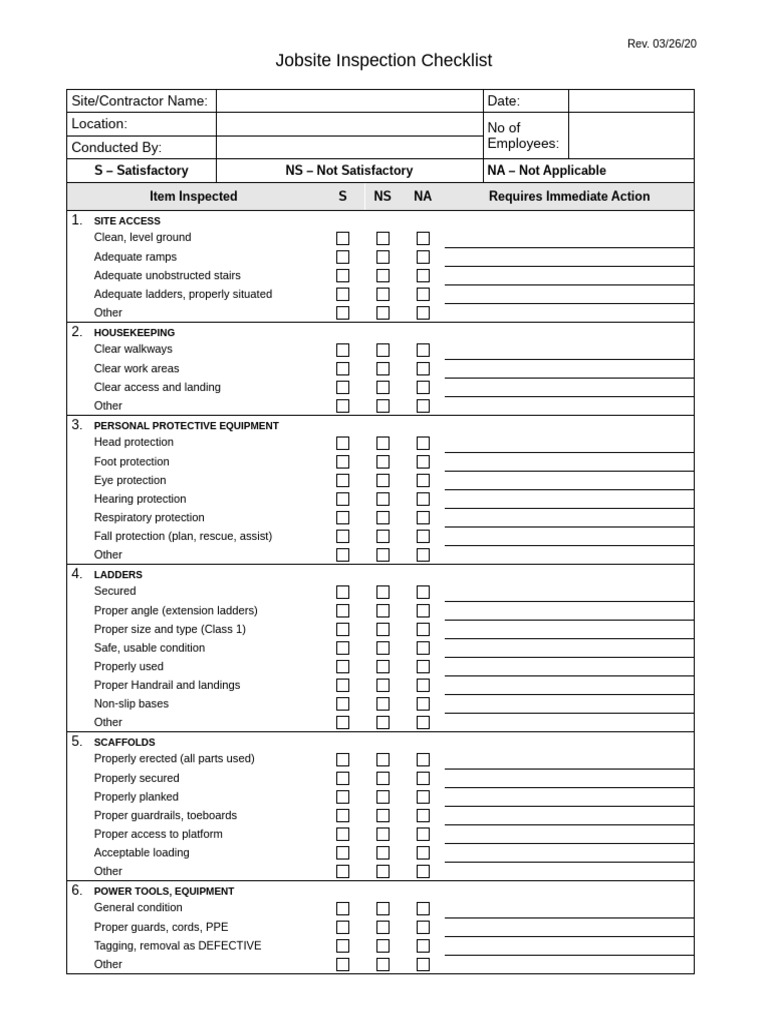 Project Site Safety Inspection Checklist | PDF