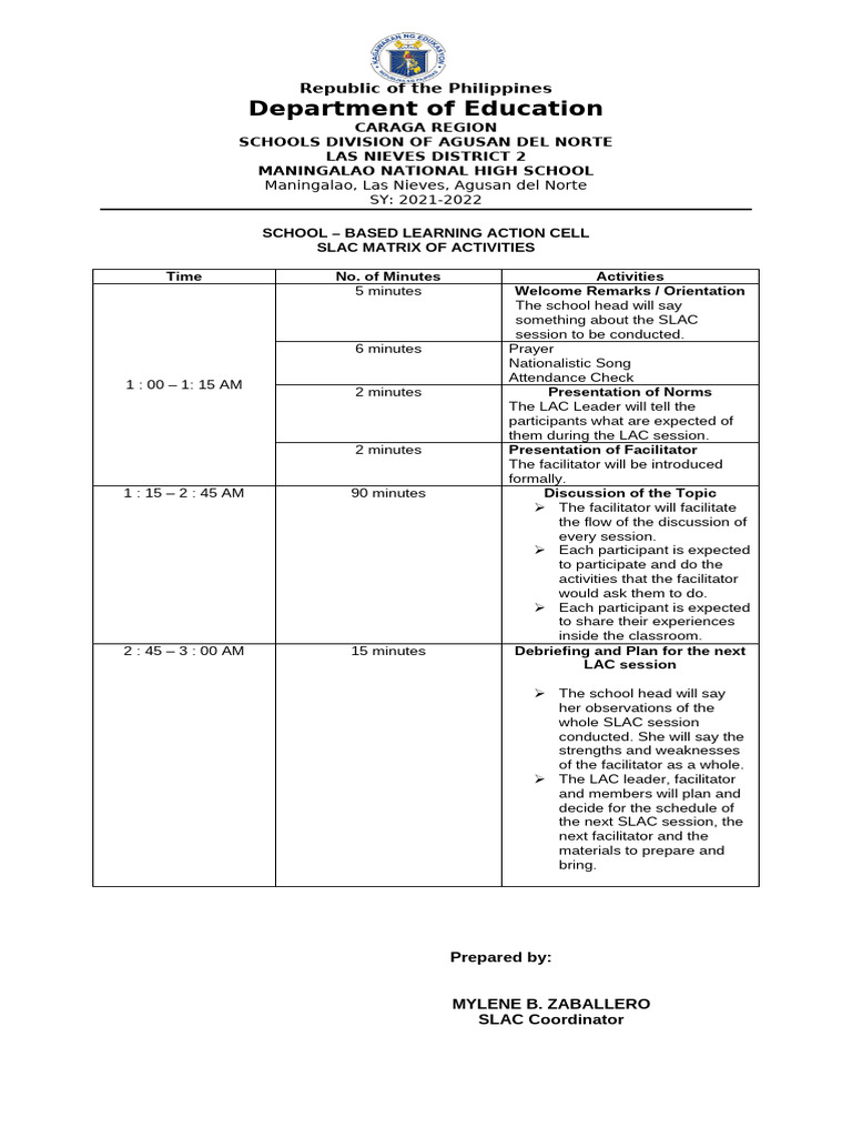 Matrix of Activities | PDF