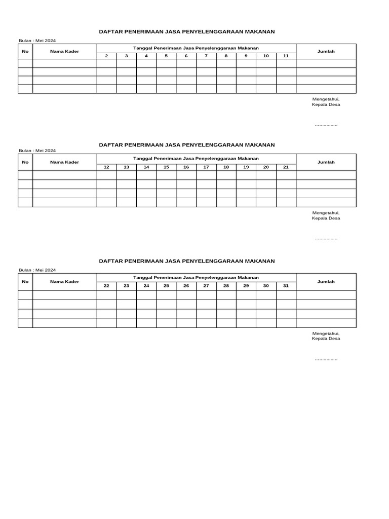 FORM JASA MASAK Ok | PDF