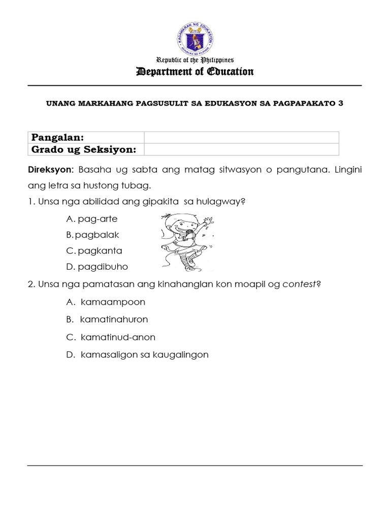 Quarterly Test - Q1 EsP 3 | PDF