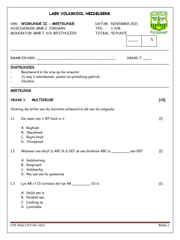 WISK - VRAESTEL 2 - GR 7 - T4-2021 | PDF