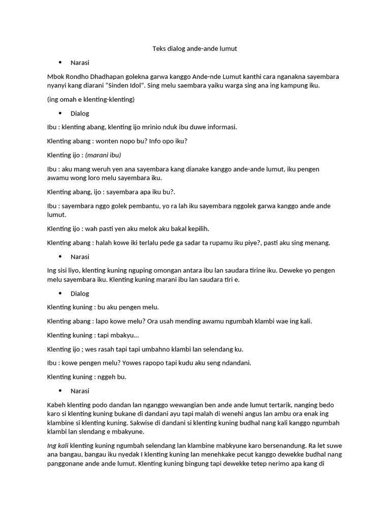 Teks Dialog Ande Ande Lumut | PDF