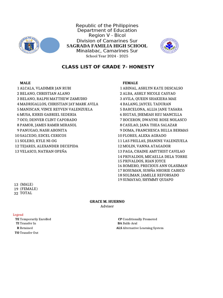 g7 Class List Sy 2024 25 Updated | PDF