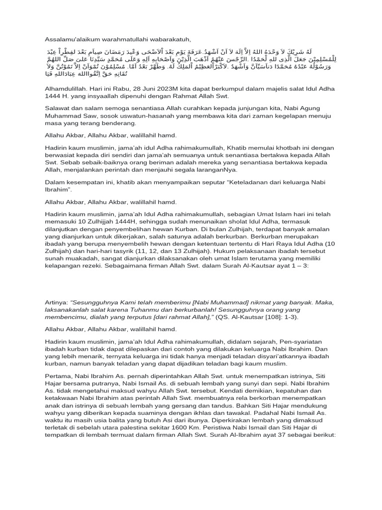 Kutbah Idul Adha. | PDF