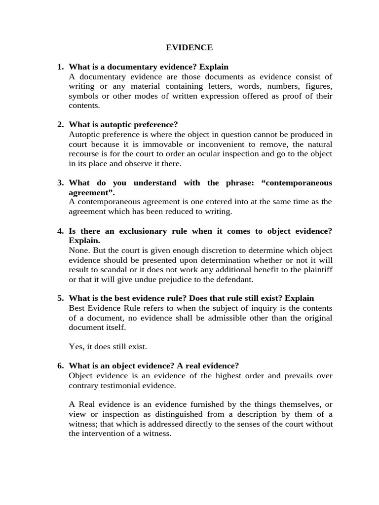 EVIDENCE Question and Answer | PDF