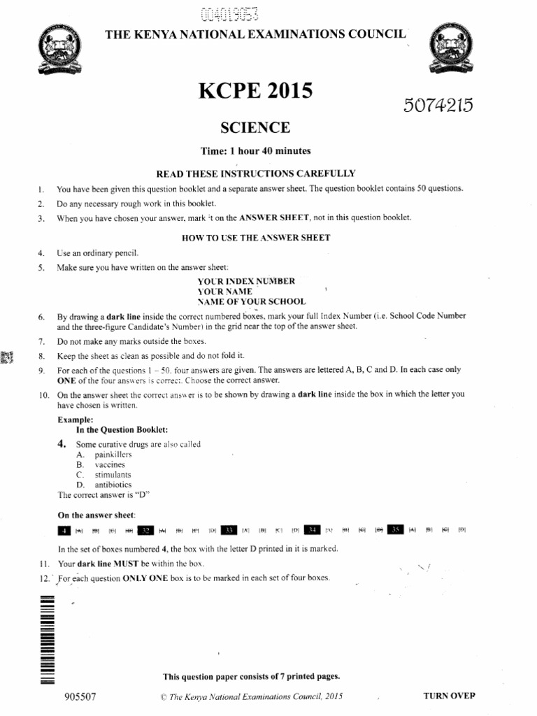 KCPE 2015 Science | PDF