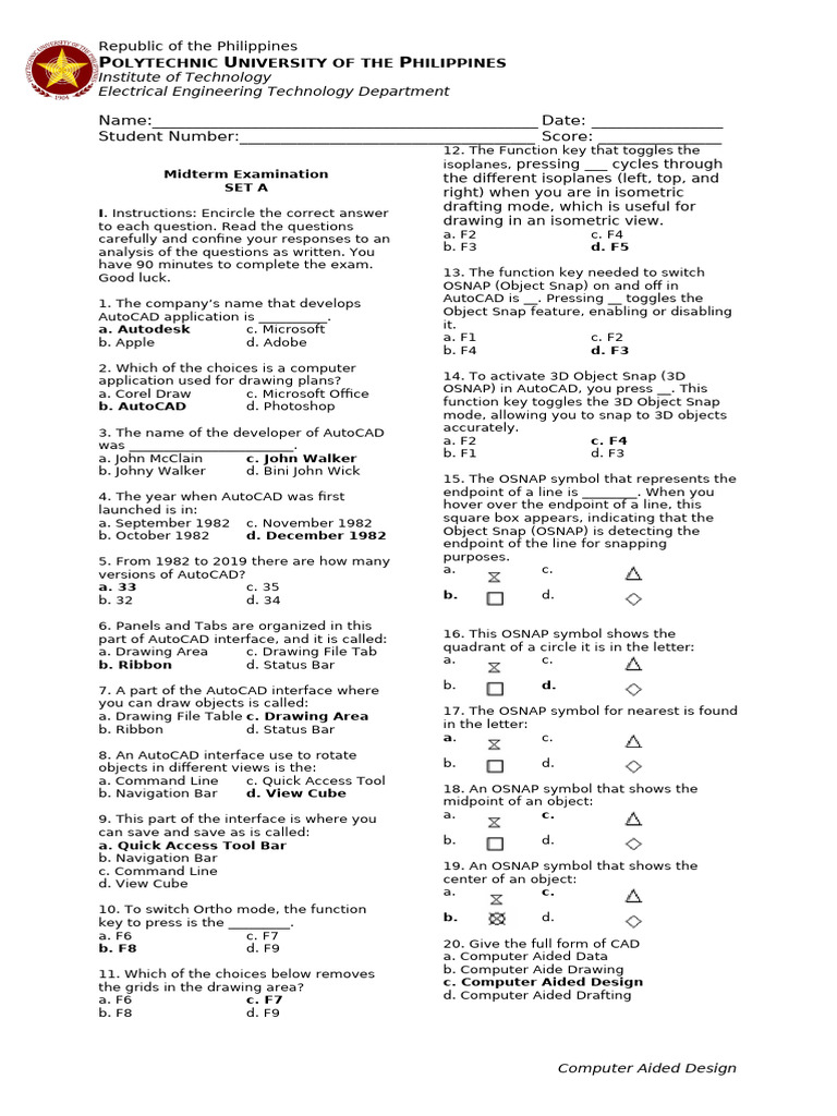 CAD_Midterm Answer Key SET A | PDF CAD_Midterm Answer Key SET A | PDF