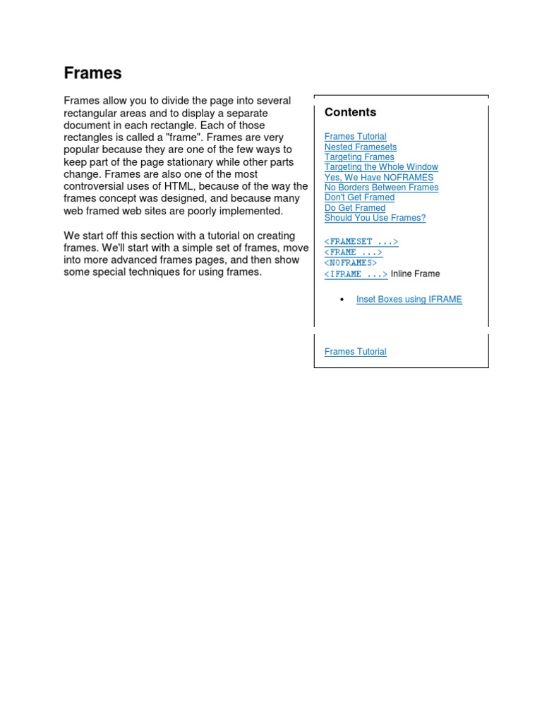 Frames: Inline Frame | PDF | Html Element | Web Browser