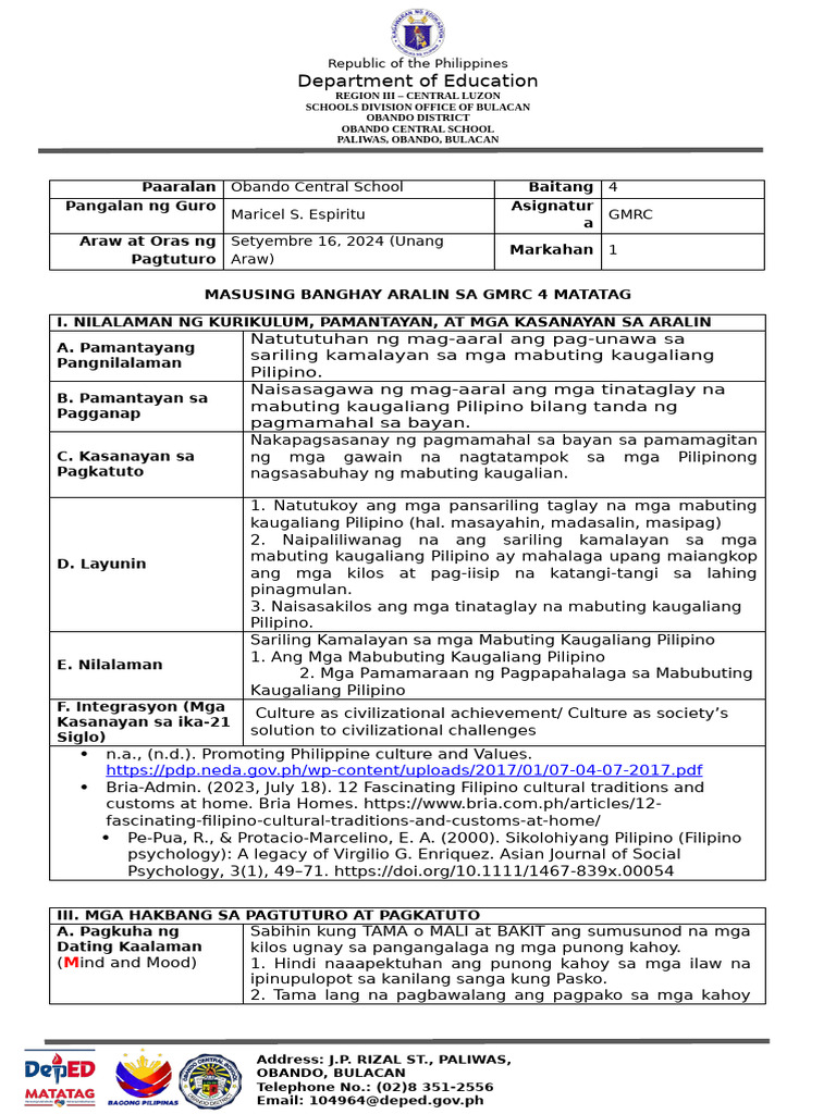GMRC WEEK 8 MATATAG - 4 DLP | PDF